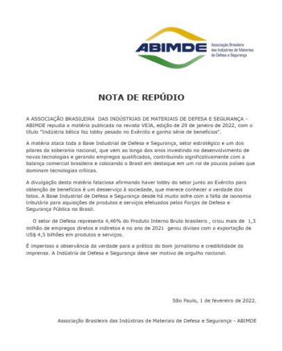 Nota de Repúdio da ABIMDE referente a matéria publicada na revista VEJA ...
